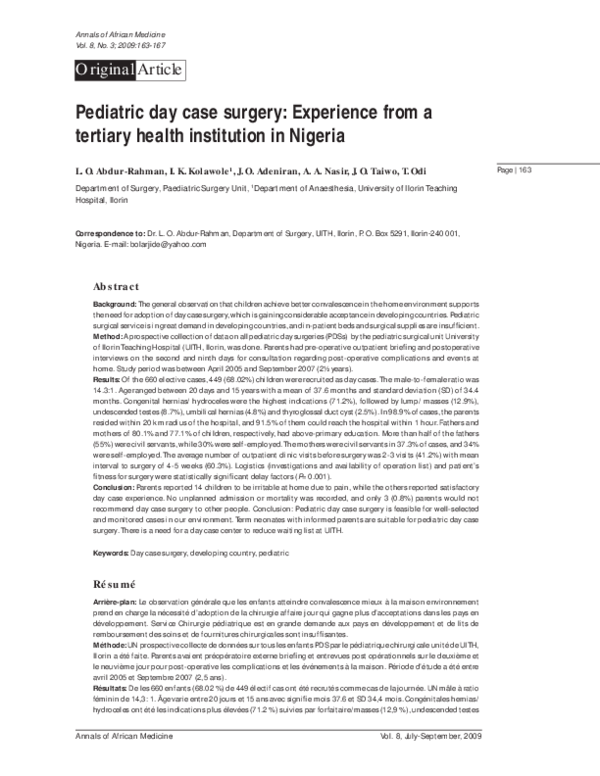 (PDF) Pediatric day case surgery: Experience from a tertiary health ...