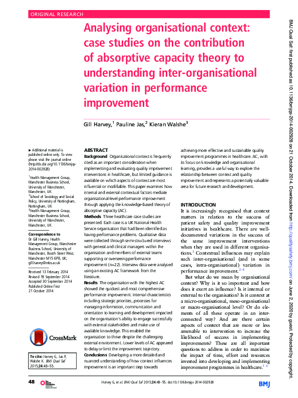 (PDF) Analysing organisational context: case studies on the ...