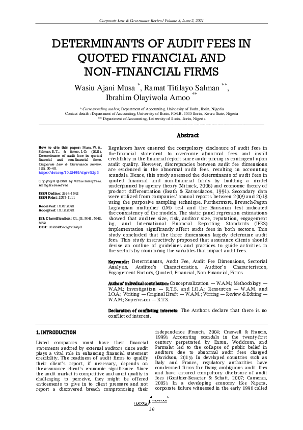(PDF) Determinants of audit fees in quoted financial and non-financial ...