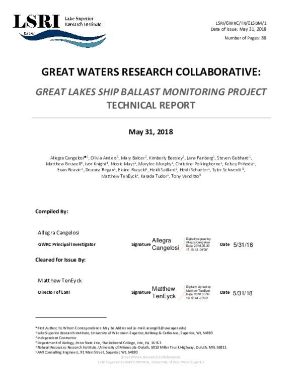 (PDF) Great Waters Research Collaborative: Great Lakes Ship Ballast ...