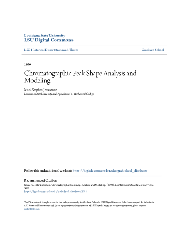 (PDF) Chromatographic Peak Shape Analysis and Modeling | Mark Jeansonne ...
