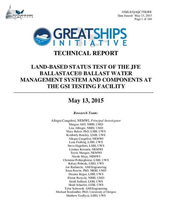 (PDF) Technical Report Land-Based Status Test of the Jfe Ballastace ...