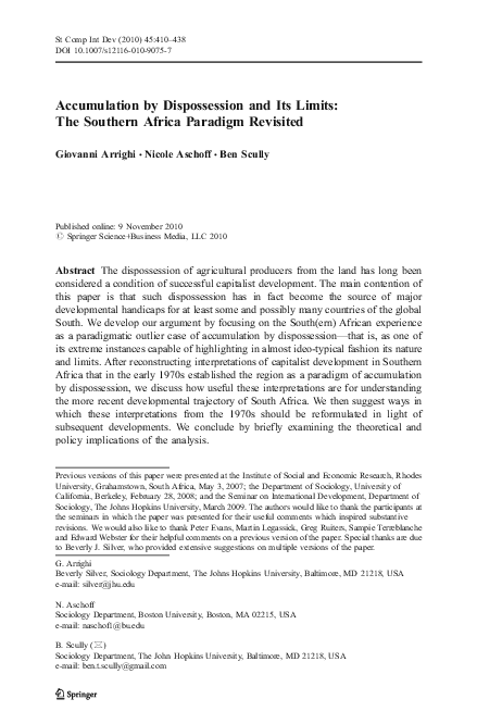(PDF) Accumulation by Dispossession and Its Limits: The Southern Africa ...