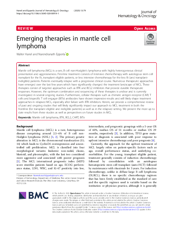 (PDF) Emerging therapies in mantle cell lymphoma