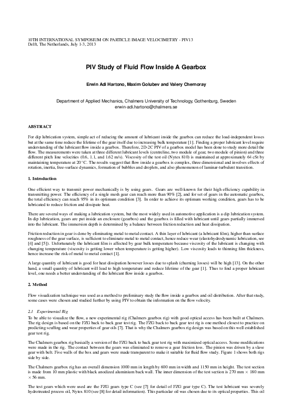 (PDF) PIV Study of Fluid Flow inside a Gearbox