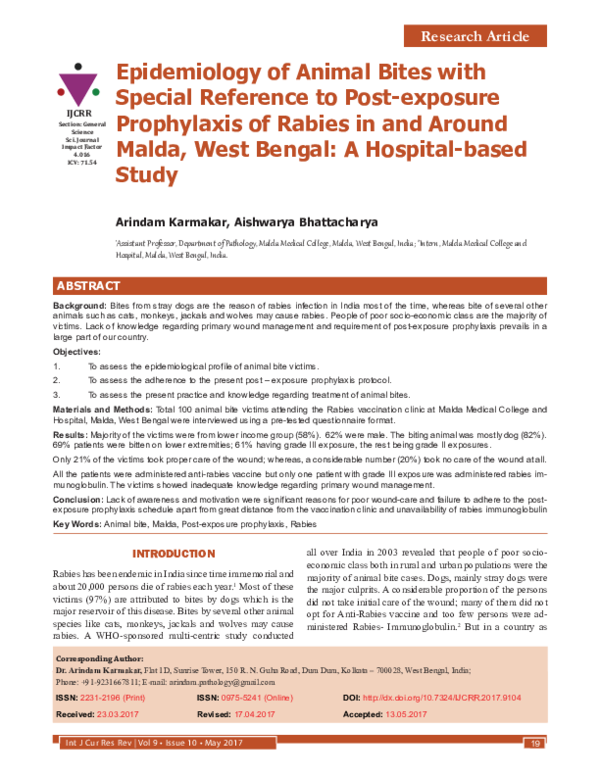 (PDF) Epidemiology of Animal Bites with Special Reference to Post ...