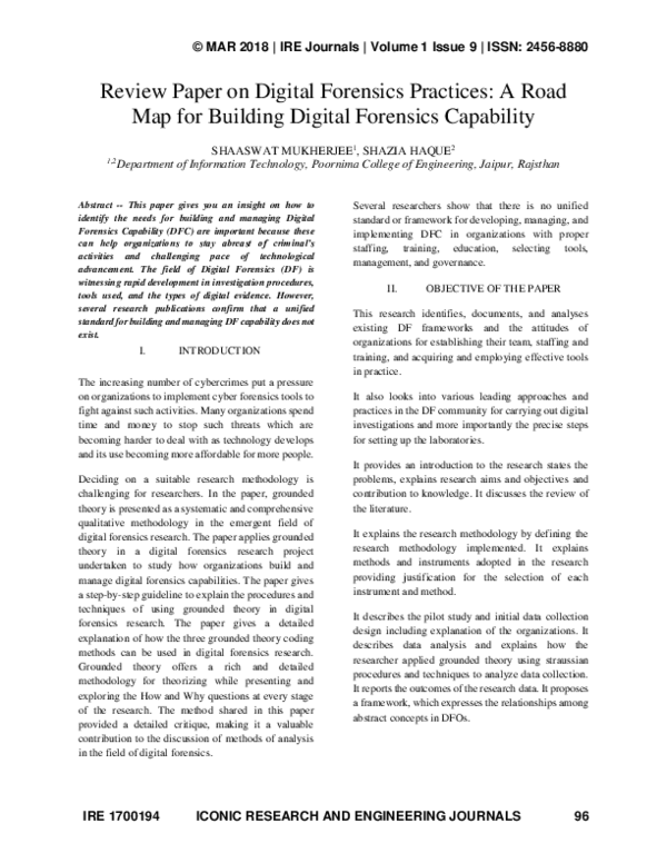 (PDF) Paper on Digital Forensics Practices : A Road Map for Building ...