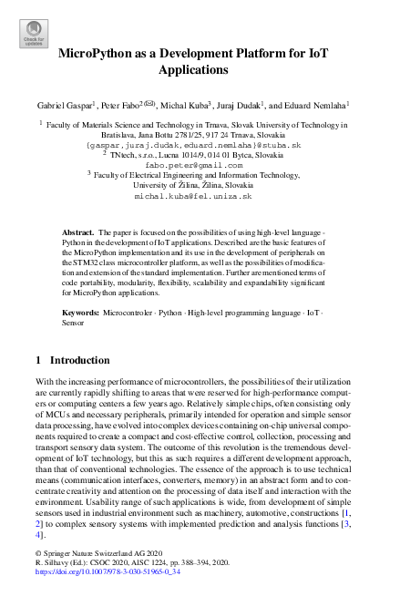 (PDF) MicroPython as a Development Platform for IoT Applications