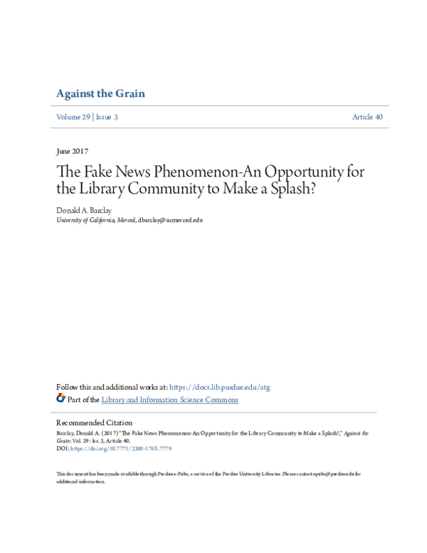 (PDF) The Fake News Phenomenon-An Opportunity for the Library Community ...