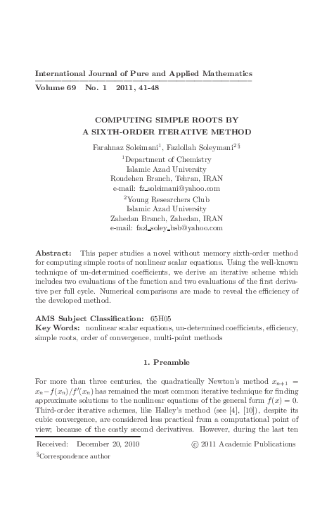 (PDF) Computing simple roots by a sixth-order iterative method