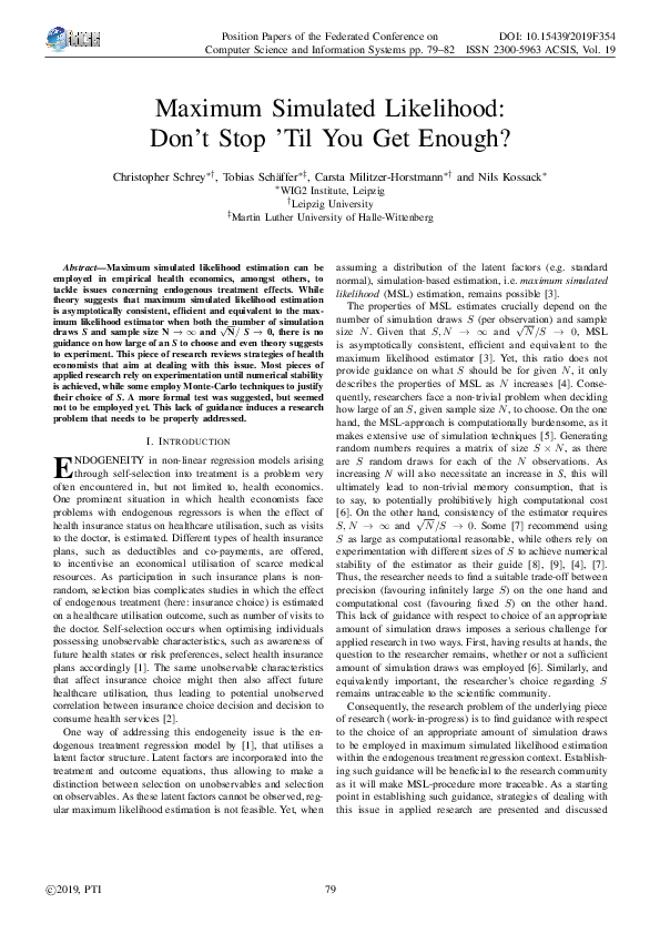 (PDF) Maximum Simulated Likelihood: Don’t Stop ’Til You Get Enough?