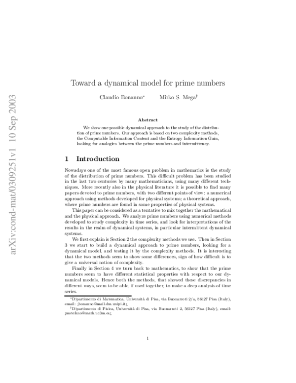 (PDF) 0 30 92 51 v 1 1 0 Se p 20 03 Toward a dynamical model for prime ...