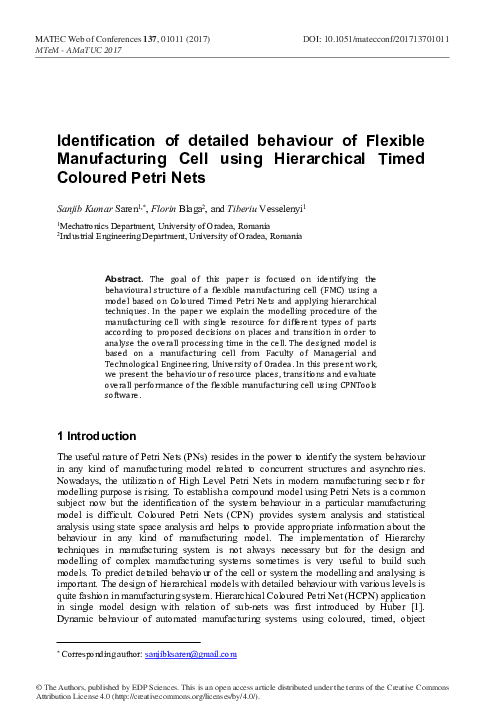 (PDF) Identification of detailed behaviour of Flexible Manufacturing Cell using Hierarchical ...