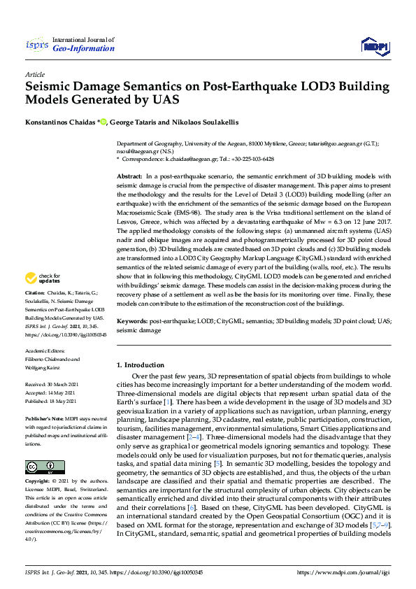 (PDF) Seismic Damage Semantics on Post-Earthquake LOD3 Building Models Generated by UAS