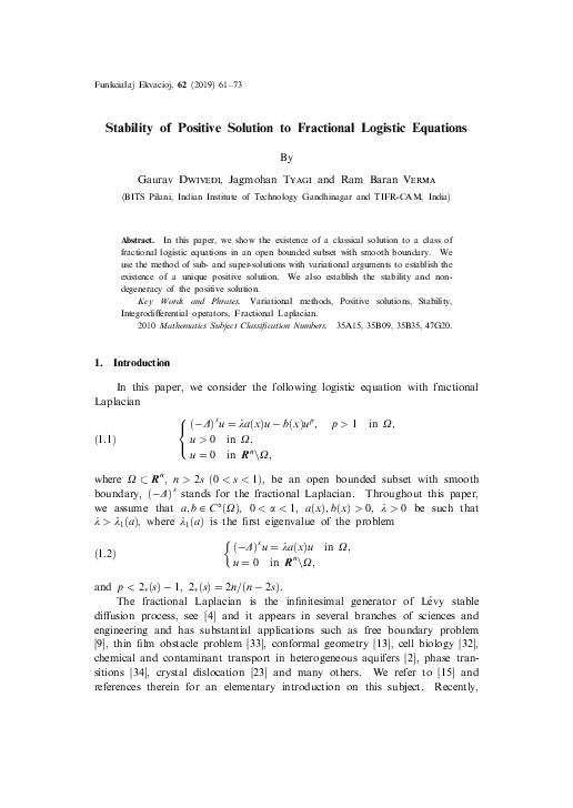(PDF) Stability of Positive Solution to Fractional Logistic Equations