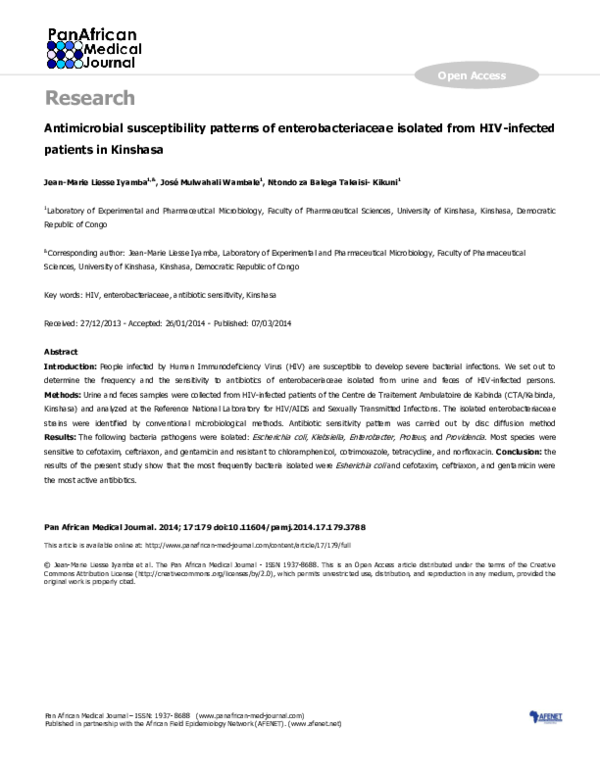 (PDF) Antimicrobial Susceptibility Patterns Of Enterobacteriaceae ...