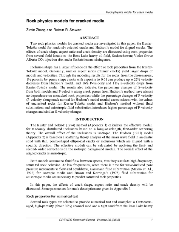 (PDF) Rock physics models for cracked media