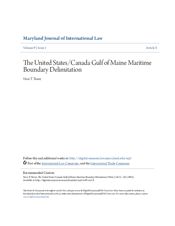 (PDF) The United States/Canada Gulf of Maine Maritime Boundary Delimitation
