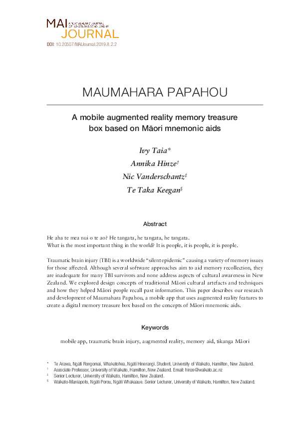 (PDF) Maumahara Papahou: A mobile augmented reality memory treasure box ...