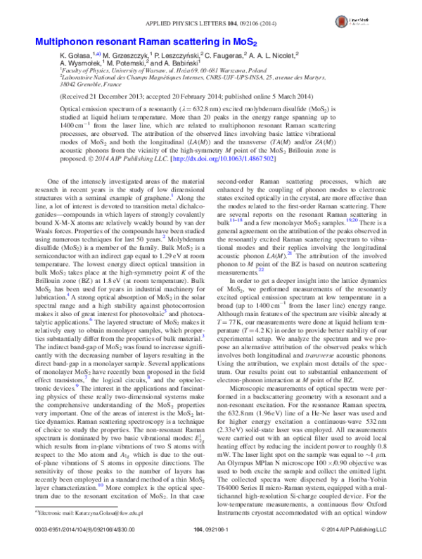 (PDF) Multiphonon resonant Raman scattering in MoS2