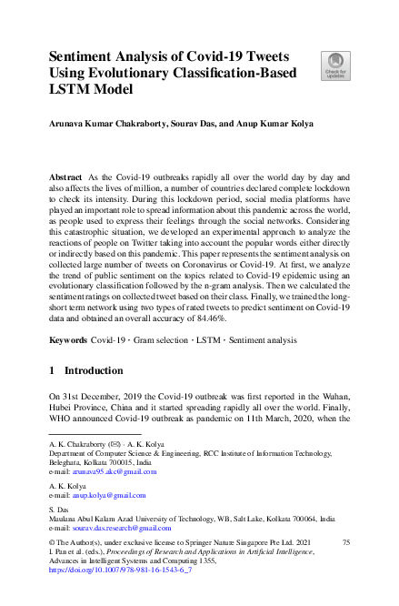 (PDF) Sentiment Analysis of Covid-19 Tweets Using Evolutionary ...
