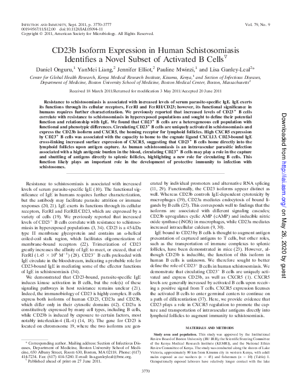 (PDF) CD23b Isoform Expression in Human Schistosomiasis Identifies a ...