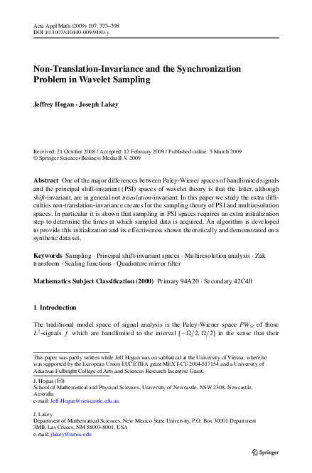 (PDF) Non-Translation-Invariance and the Synchronization Problem in ...