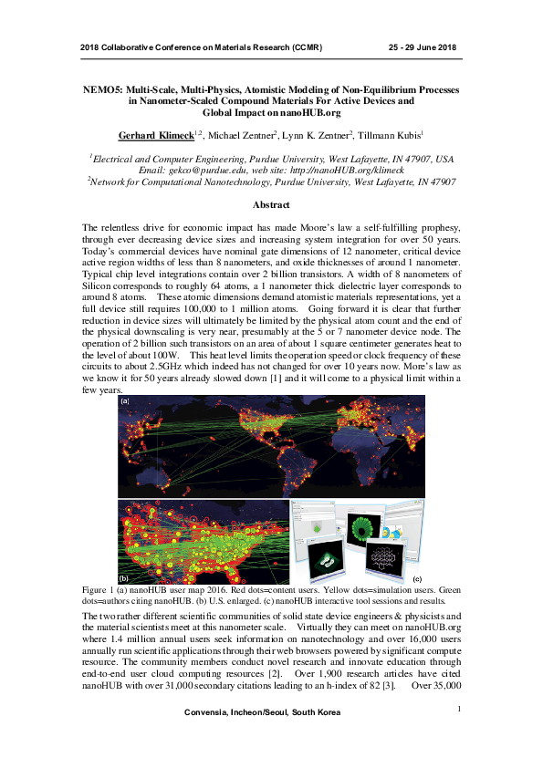 (PDF) NEMO 5 : Multi-Scale , Multi-Physics , Atomistic Modeling of Non ...