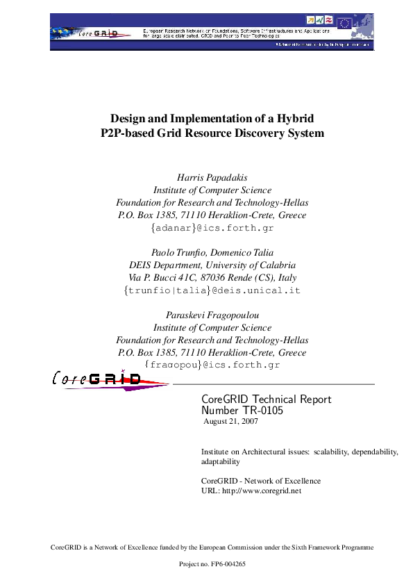 (PDF) Design and implementation of a hybrid p2p-based grid resource discovery system