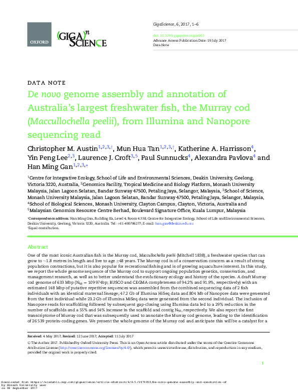 (PDF) De novo genome assembly and annotation of Australia's largest ...