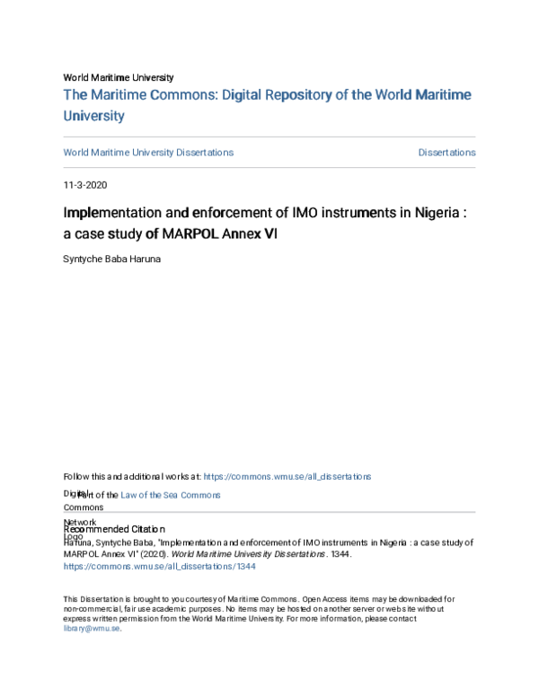 (PDF) Implementation and enforcement of IMO instruments in Nigeria : a case study of MARPOL Annex VI