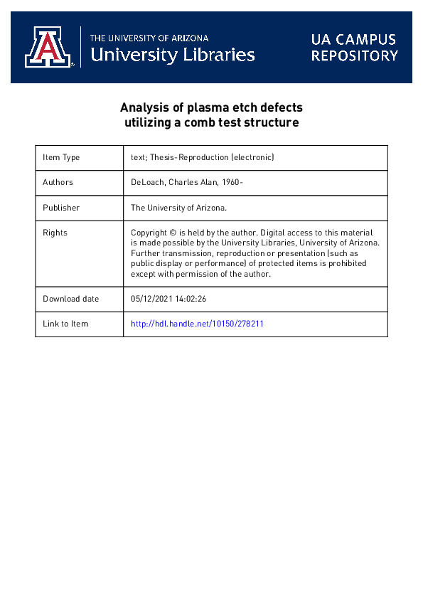 (PDF) Analysis of plasma etch defects utilizing a comb test structure