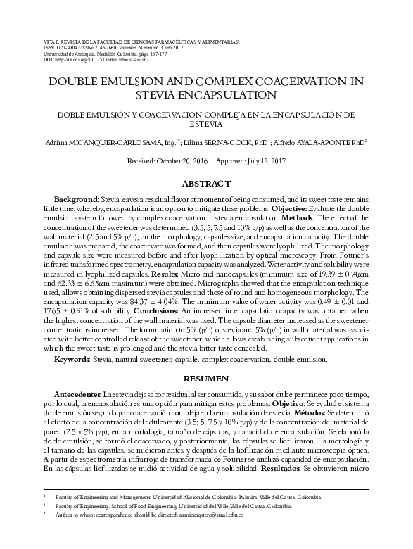 (PDF) Double emulsion and complex coacervation in stevia encapsulation