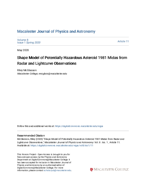 (PDF) Shape Model of Potentially Hazardous Asteroid (1981) Midas from ...