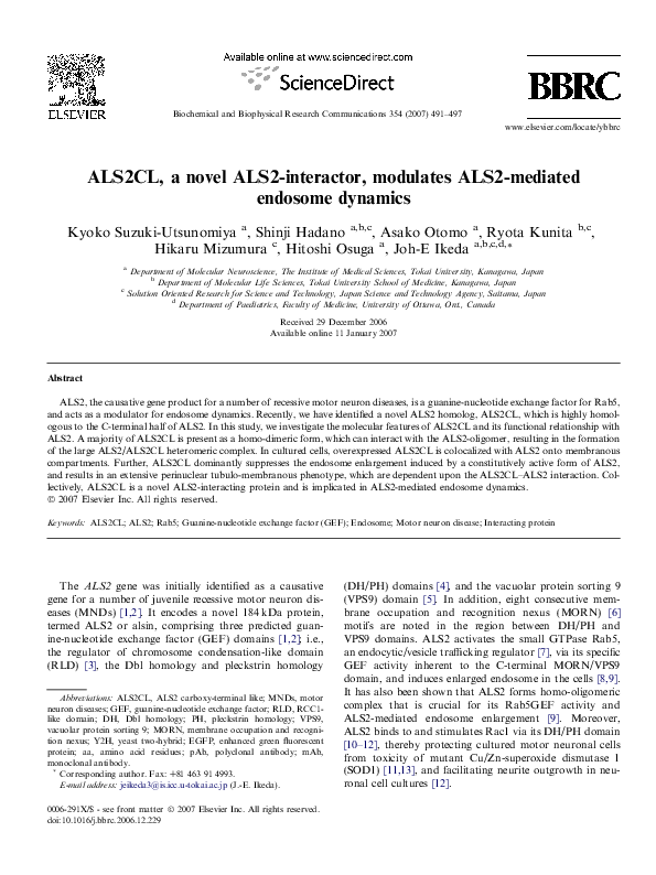 (PDF) ALS2CL, a novel ALS2-interactor, modulates ALS2-mediated endosome ...