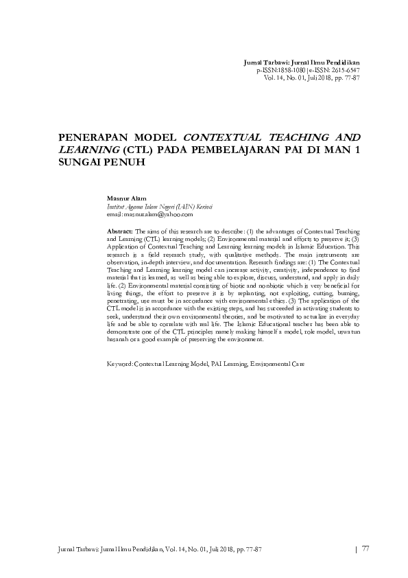 (PDF) Penerapan Model Contextual Teaching and Learning (CTL) Untuk Meningkatkan Hasil Belajar ...