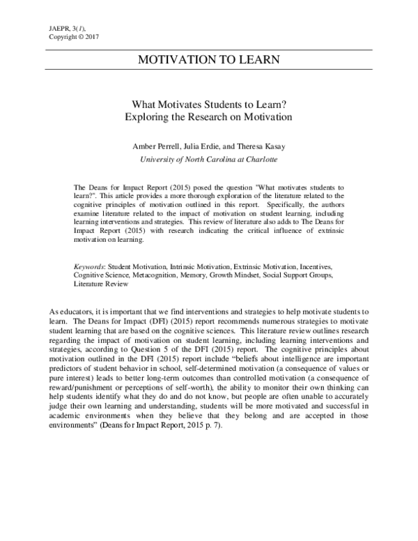 (PDF) What Motivates Students to Learn? Exploring the Research on ...
