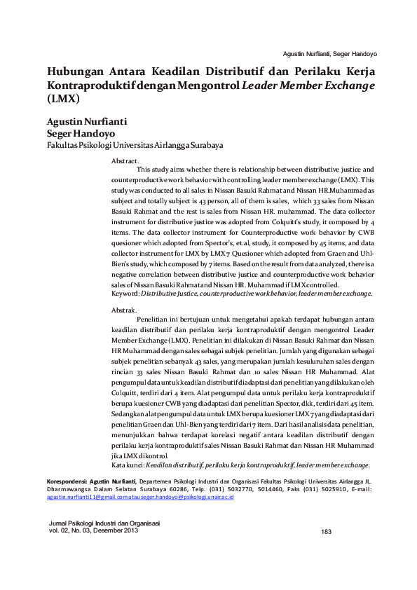 (PDF) Hubungan Antara Keadilan Distributif dan Perilaku Kerja ...
