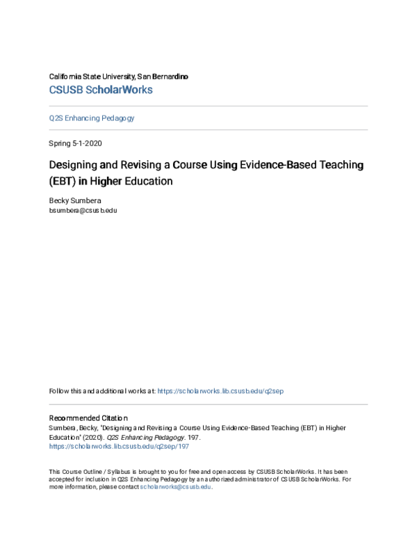 (PDF) Designing and Revising a Course Using Evidence-Based Teaching ...