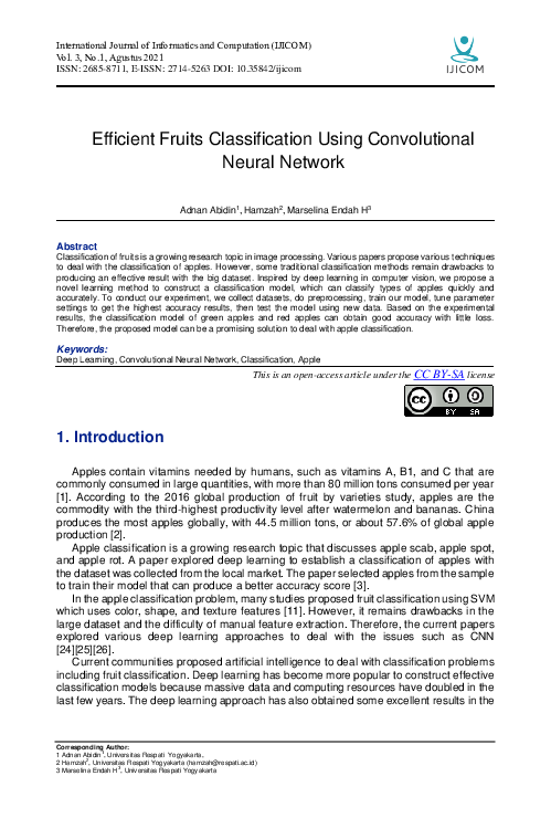 Pdf Efficient Fruits Classification Using Convolutional Neural Network
