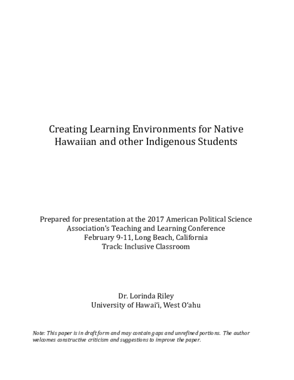 (PDF) Creating Learning Environments for Native Hawaiian and other ...