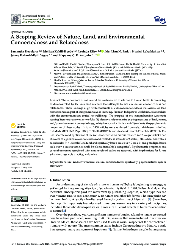 (PDF) A Scoping Review of Nature, Land, and Environmental Connectedness ...