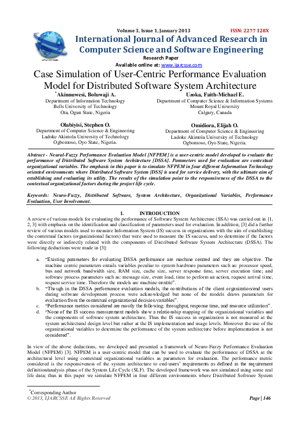 Pdf Case Simulation Of User Centric Performance Evaluation Model For Distributed Software
