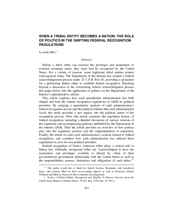 (PDF) When a Tribal Entity Becomes a Nation: The Role of Politics in ...