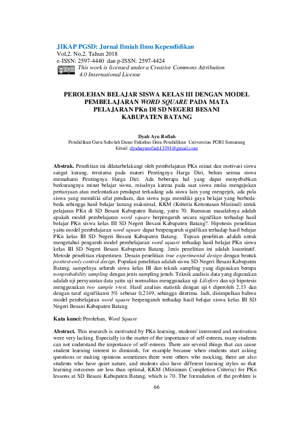 (PDF) PEROLEHAN BELAJAR SISWA KELAS III DENGAN MODEL PEMBELAJARAN WORD ...