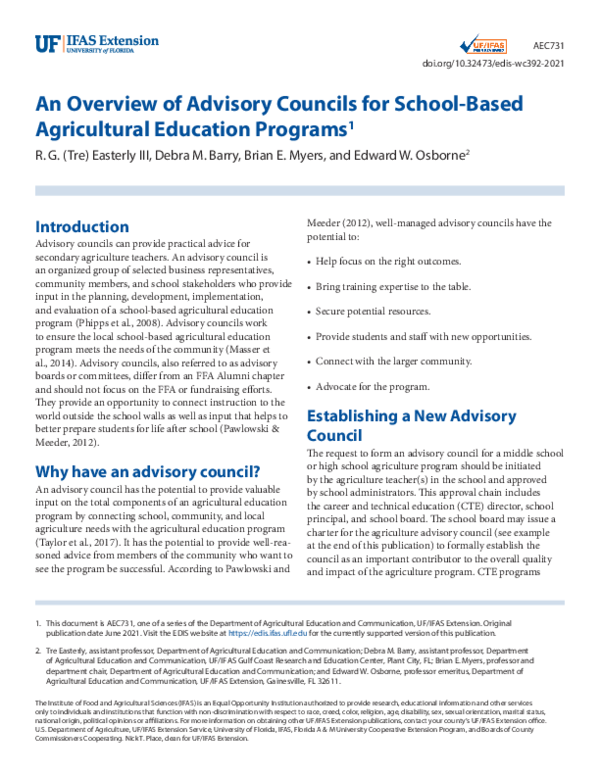 (PDF) Best Practices of Advisory Councils for School-Based Agricultural ...
