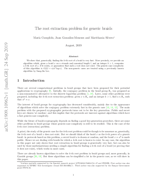 (PDF) The Root Extraction Problem for Generic Braids