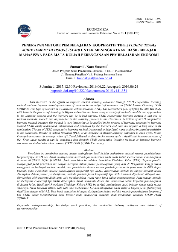 (PDF) Penerapan Metode Pembelajaran Kooperatif Tipe Student Teams Achievement Divisions (STAD ...
