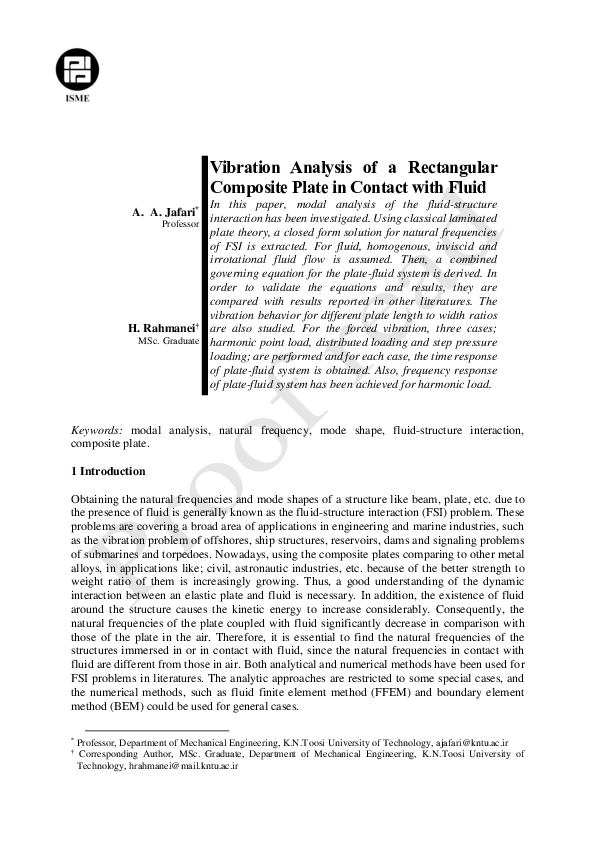 Pdf Vibration Analysis Of A Rectangular Composite Plate In Contact With Fluid