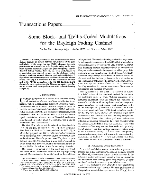 Pdf Some Block And Trellis Coded Modulations For The Rayleigh Fading